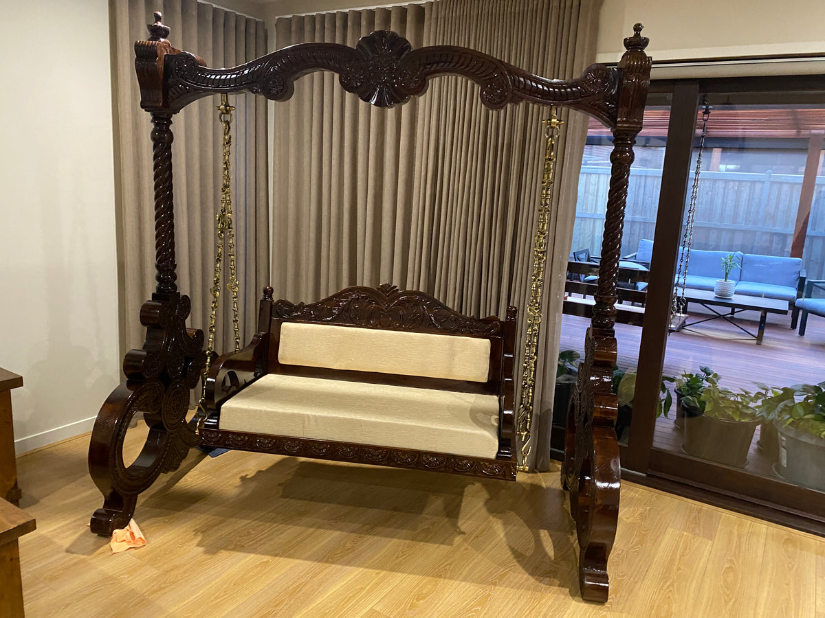 Free Standing Akashiya Wood Big Swing with cream Cushion – Swing India