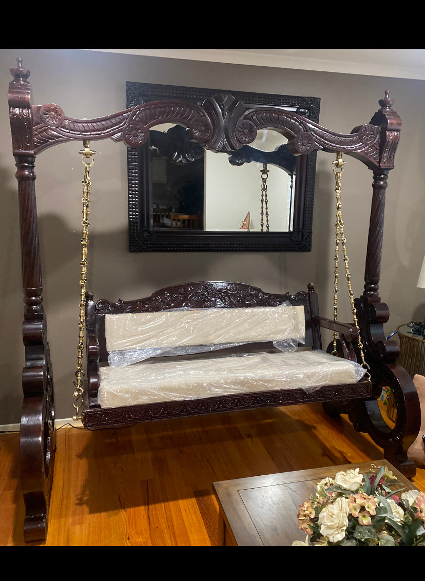 Free Standing Akashiya Wood Big Swing with cream Cushion – Swing India