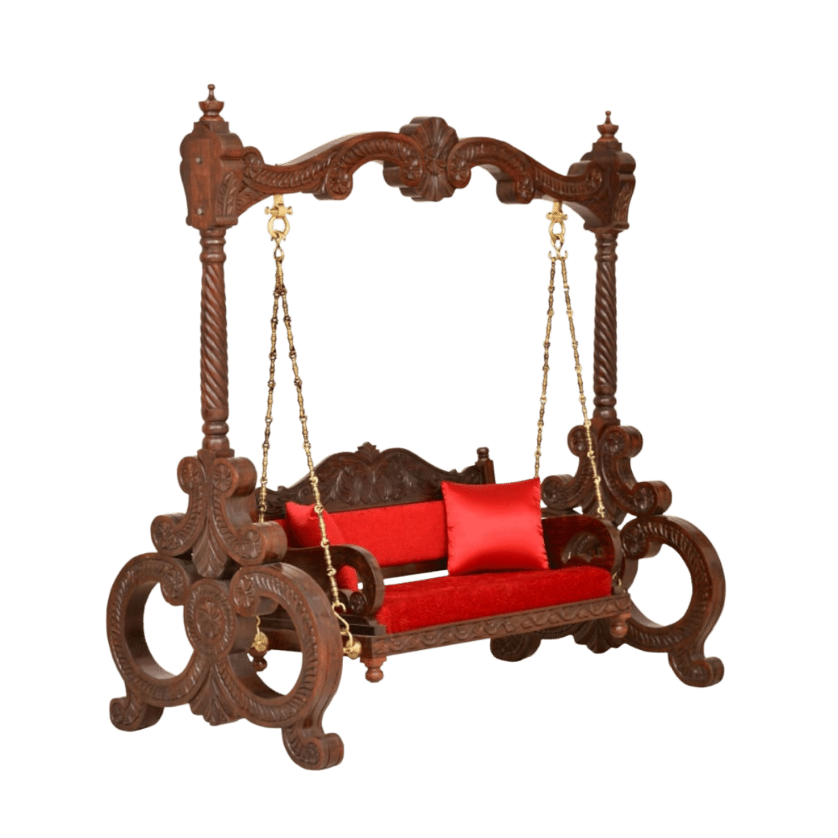 Free Standing Akashiya Wood Big Swing with Red Cushion – Swing India